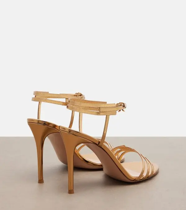 GIANVITO ROSSI Metallic Leather Slingback Sandals - Gold