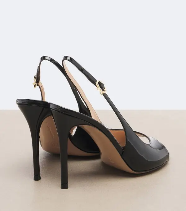 GIANVITO ROSSI Patent Leather Slingback Sandals - Black