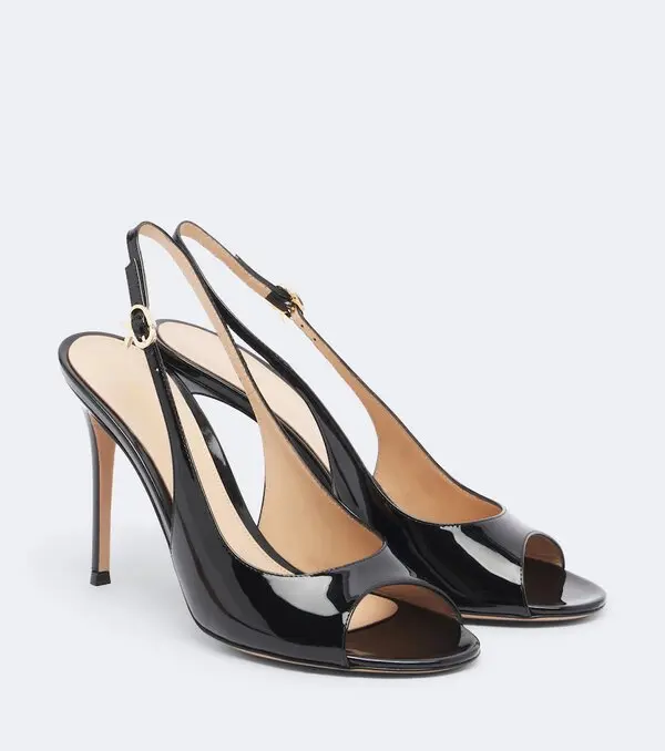 GIANVITO ROSSI Patent Leather Slingback Sandals - Black