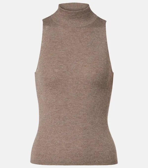 Brunello Cucinelli Knitted Lamé Mock Neck Top