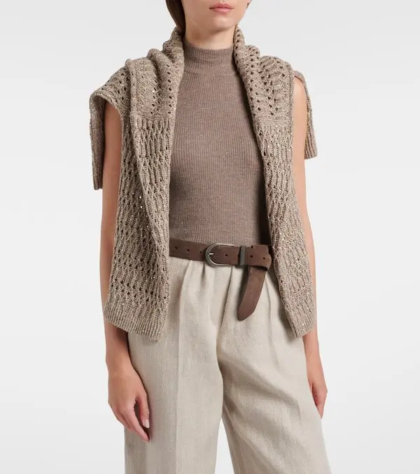 Brunello Cucinelli Knitted Lamé Mock Neck Top
