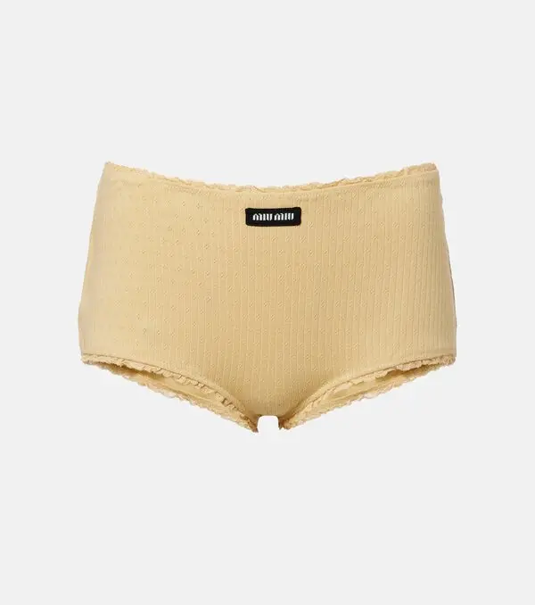 Miu Miu Pointelle Cotton Micro Shorts - Yellow
