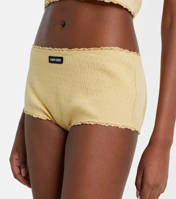 Miu Miu Pointelle Cotton Micro Shorts - Yellow