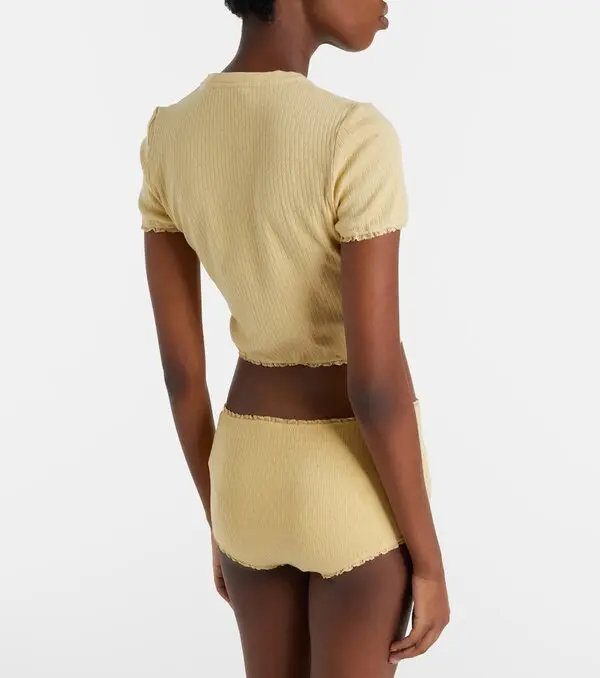 Miu Miu Pointelle Cotton Micro Shorts - Yellow