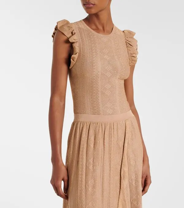 Zimmermann Aster Ruffled Pointelle Lamé Top