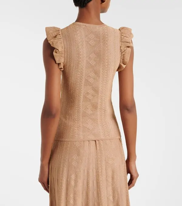 Zimmermann Aster Ruffled Pointelle Lamé Top
