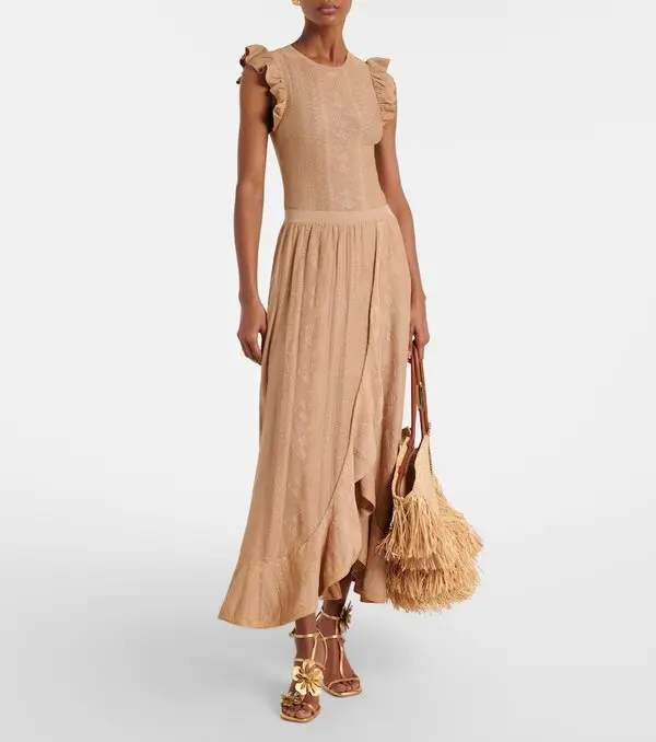 Zimmermann Aster Ruffled Pointelle Lamé Top