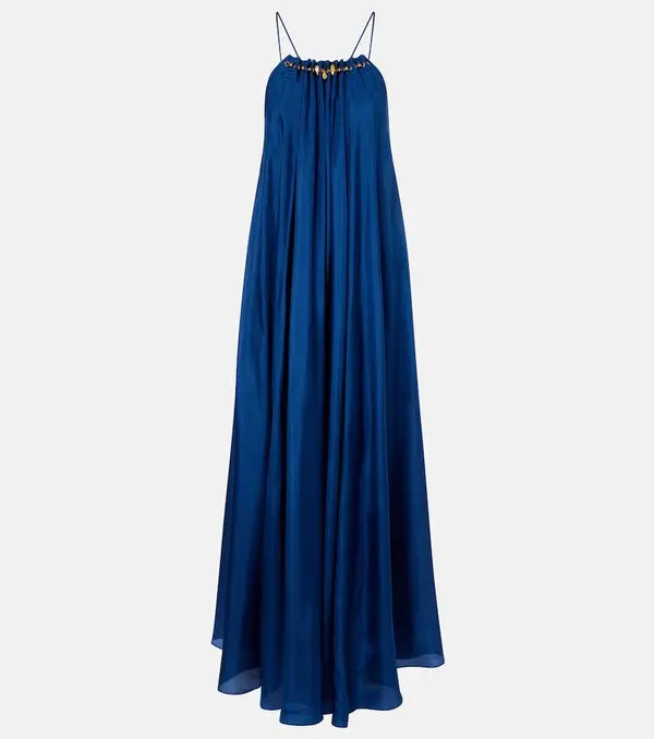 Zimmermann Aster Beaded Halterneck Silk Maxi Dress - Blue