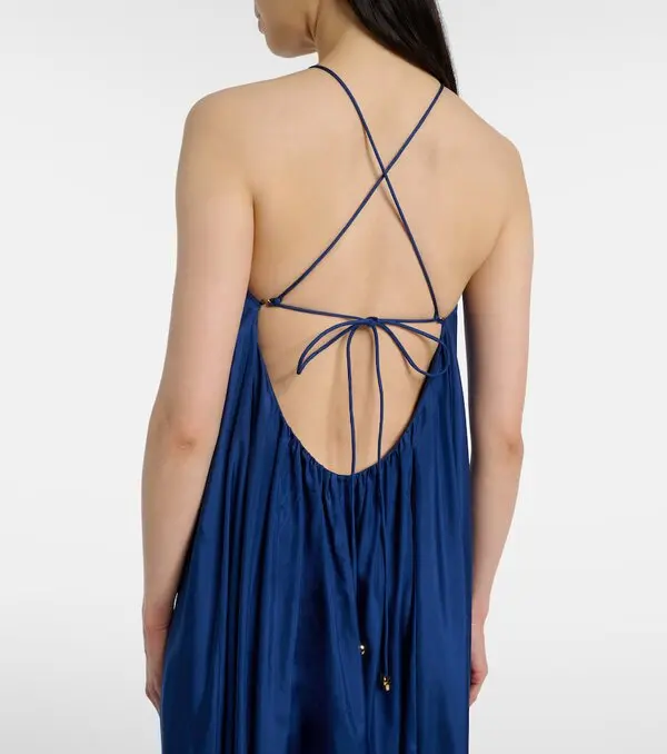 Zimmermann Aster Beaded Halterneck Silk Maxi Dress - Blue
