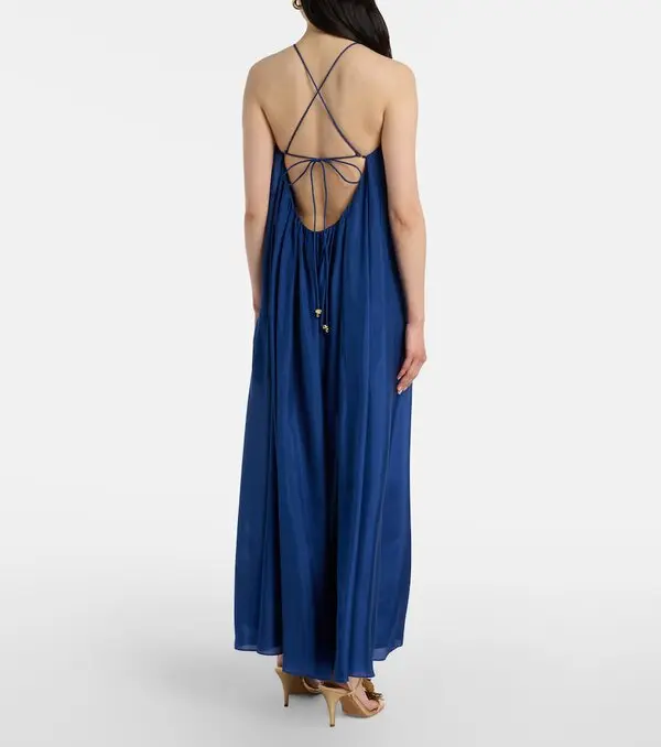 Zimmermann Aster Beaded Halterneck Silk Maxi Dress - Blue