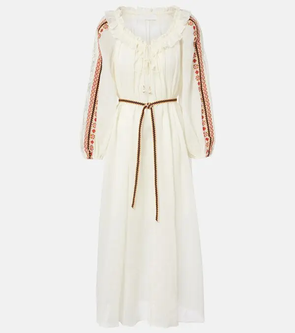 Zimmermann Aster Embroidered Ramie Maxi Dress - White