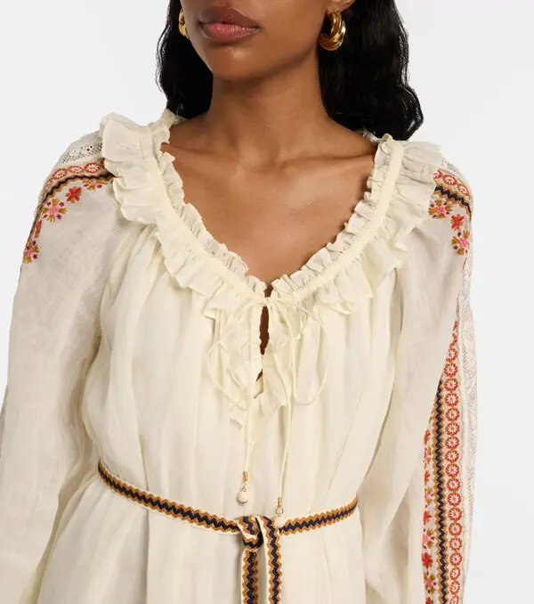 Zimmermann Aster Embroidered Ramie Maxi Dress - White