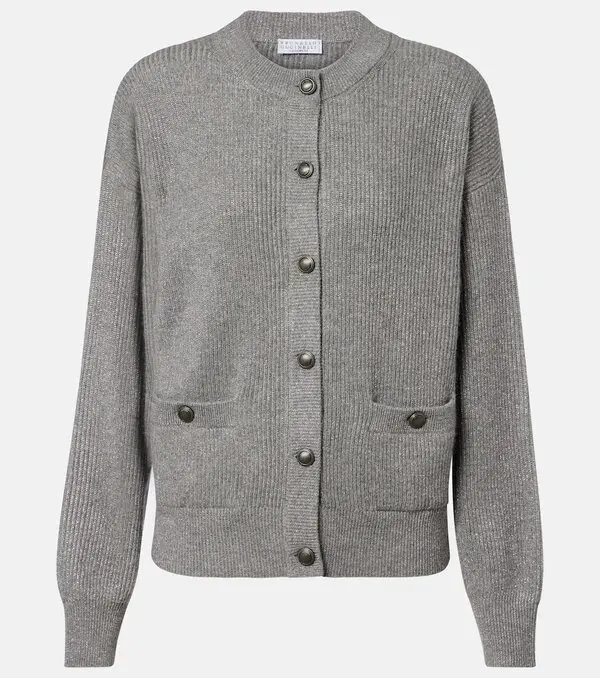 Brunello Cucinelli Cashmere-blend Lamé Cardigan - Grey