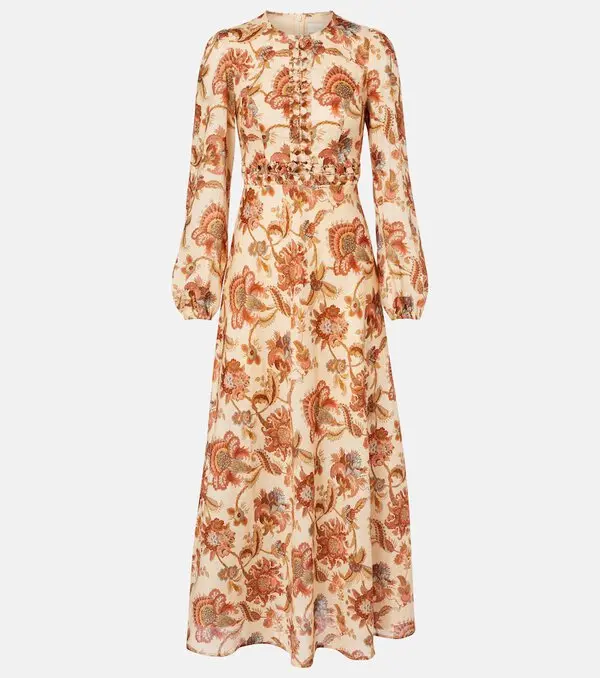 Zimmermann Aster Beaded Floral Linen Maxi Dress - Beige