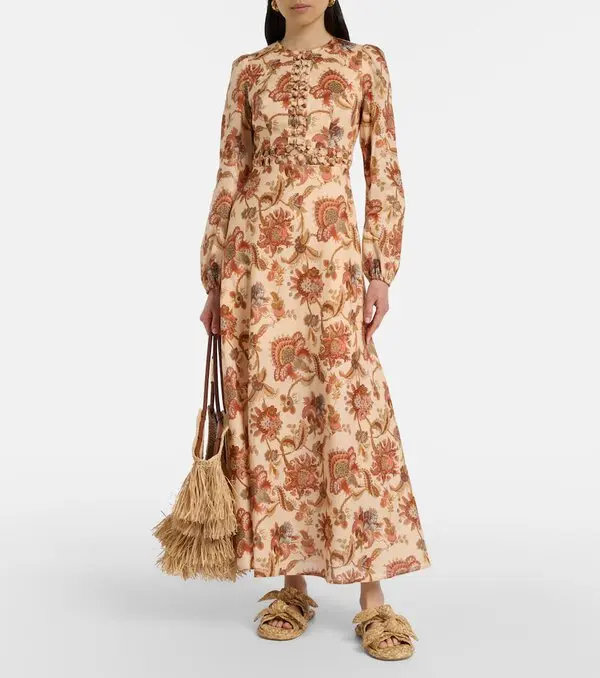 Zimmermann Aster Beaded Floral Linen Maxi Dress - Beige