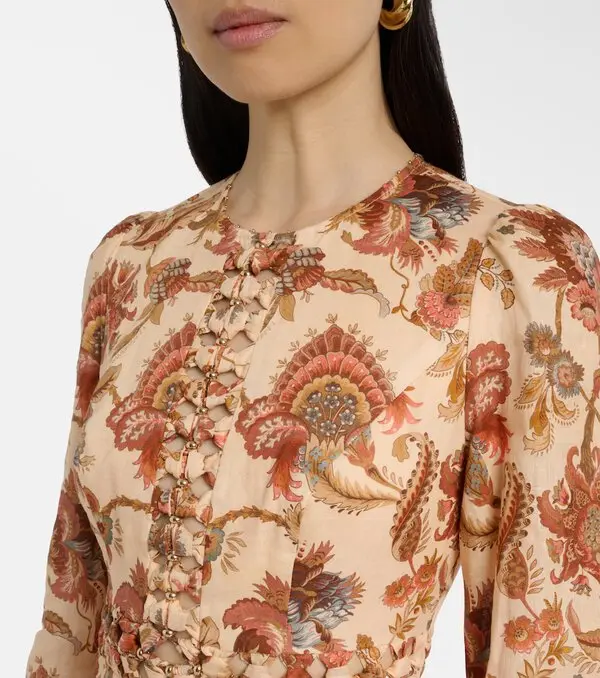 Zimmermann Aster Beaded Floral Linen Maxi Dress - Beige