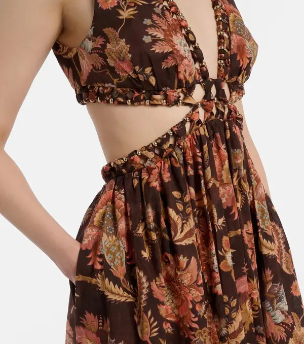 Zimmermann Aster Cutout Floral Cotton Midi Dress - Brown
