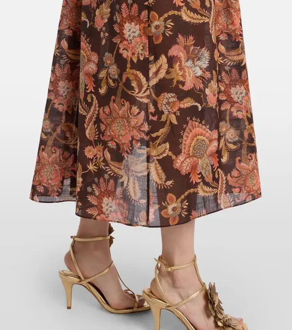 Zimmermann Aster Cutout Floral Cotton Midi Dress - Brown