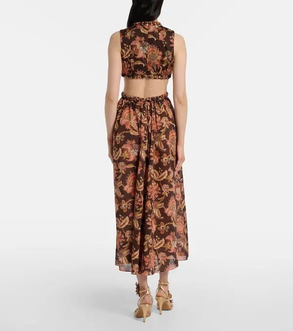 Zimmermann Aster Cutout Floral Cotton Midi Dress - Brown