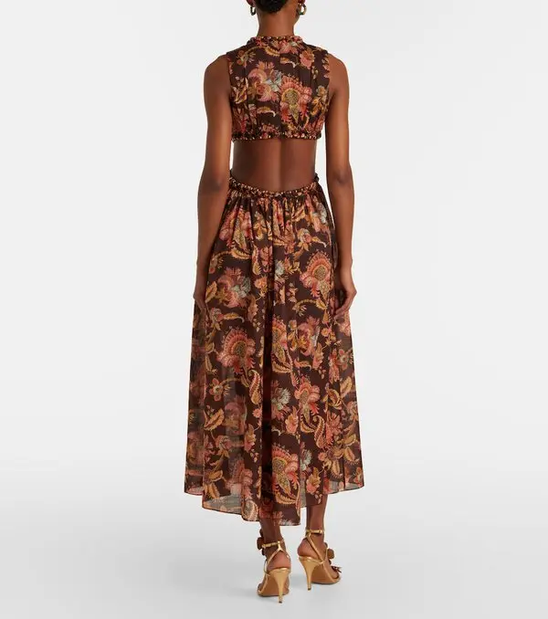 Zimmermann Aster Cutout Floral Cotton Midi Dress - Brown