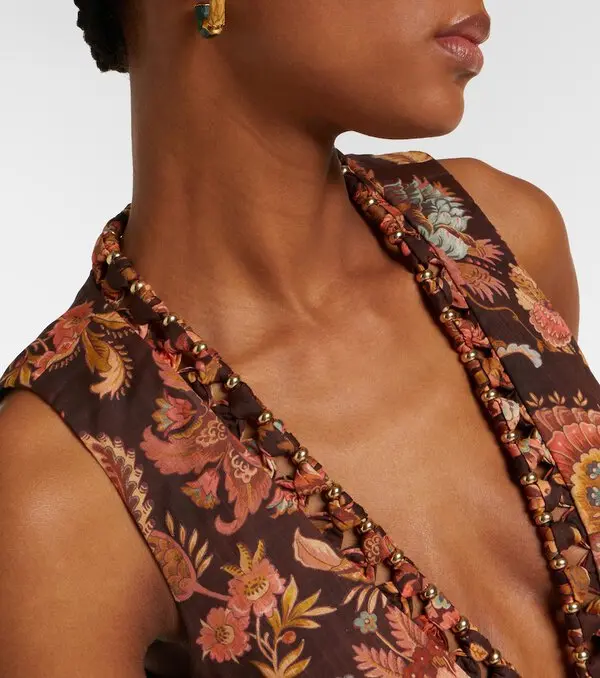 Zimmermann Aster Cutout Floral Cotton Midi Dress - Brown