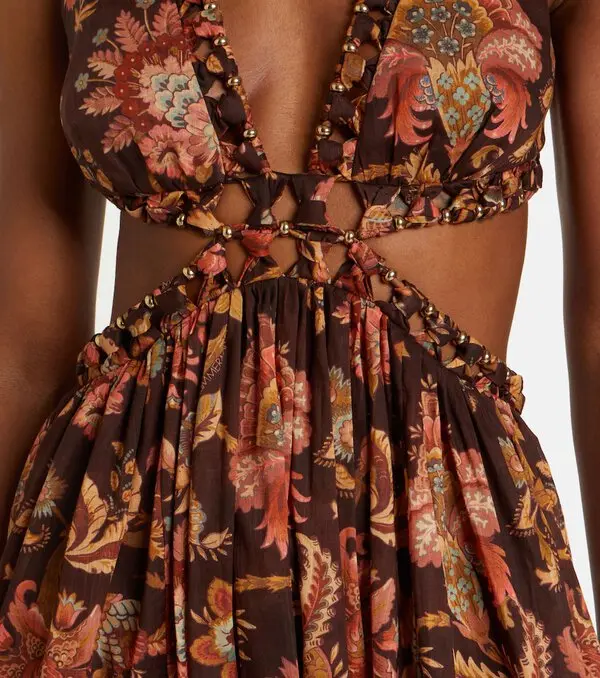 Zimmermann Aster Cutout Floral Cotton Midi Dress - Brown