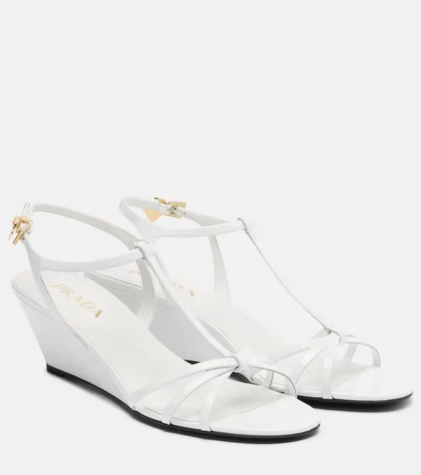 Prada Patent Leather Wedge Sandals - White