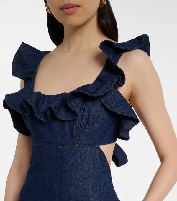 Zimmermann Aster Ruffled Denim Midi Dress