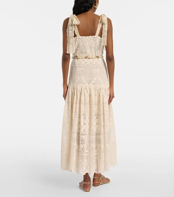 Zimmermann Indra Belted Cotton Lace Midi Dress - White