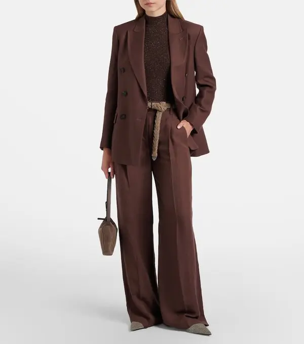 Brunello Cucinelli Ribbed Knit Lamé Mockneck Top - Brown