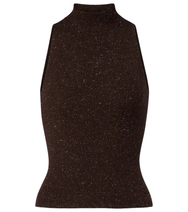 Brunello Cucinelli Ribbed-knit Lamé Top - Brown