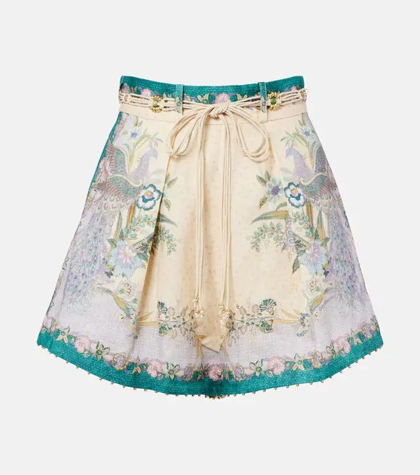 Zimmermann Indra Printed Linen Shorts - Green
