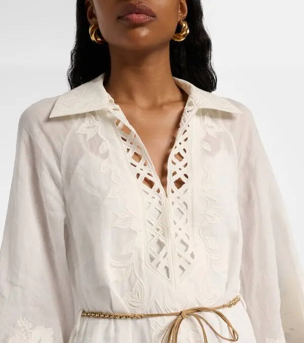 Zimmermann Indra Embroidered Ramie Midi Dress - White