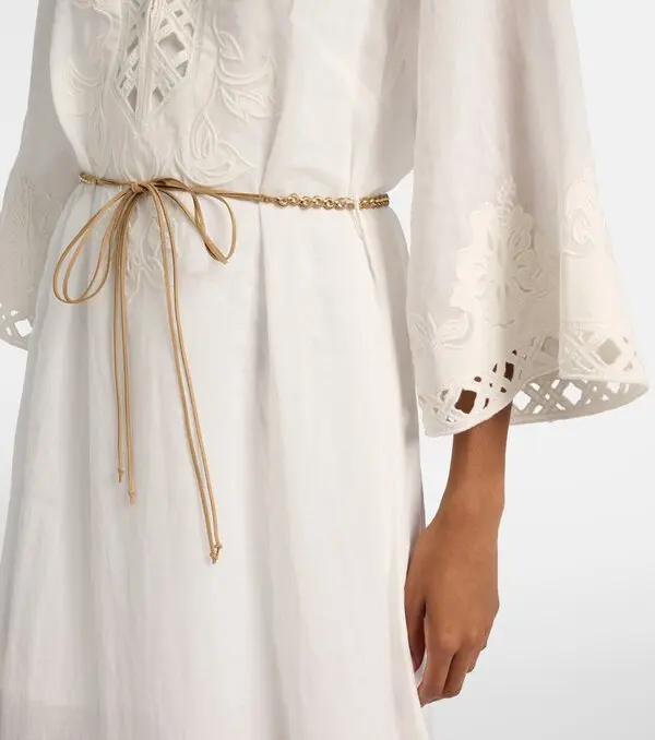 Zimmermann Indra Embroidered Ramie Midi Dress - White