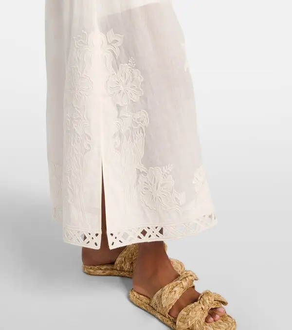 Zimmermann Indra Embroidered Ramie Midi Dress - White