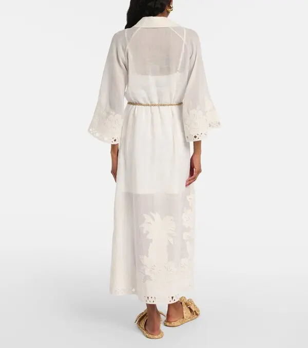 Zimmermann Indra Embroidered Ramie Midi Dress - White