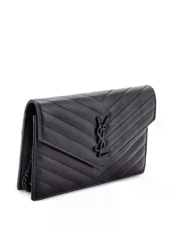 Saint Laurent Classic Monogram Wallet On Chain Matelassé Chevron - Black
