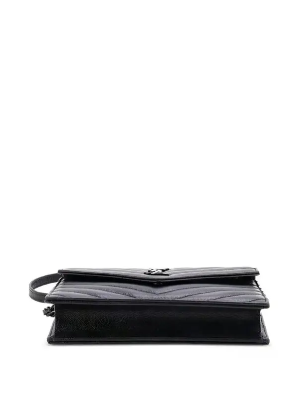 Saint Laurent Classic Monogram Wallet On Chain Matelassé Chevron - Black