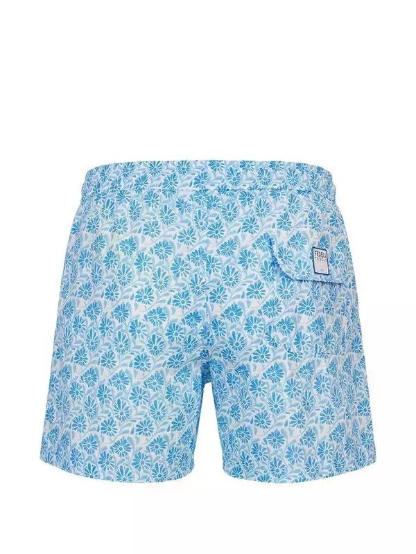Fedeli Floral-print Swim Shorts - Blue