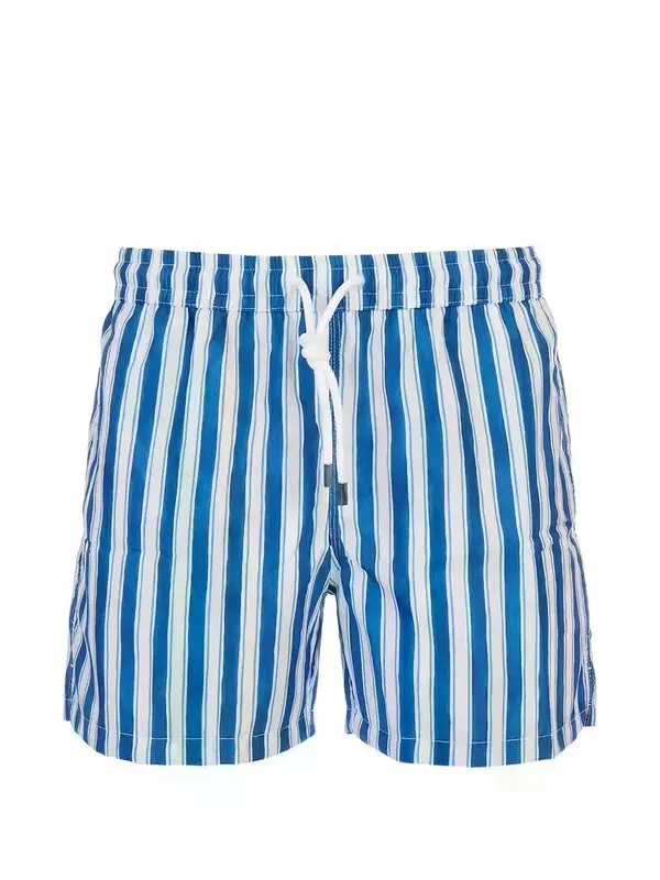 Fedeli Striped Drawstring Swim Shorts - Blue