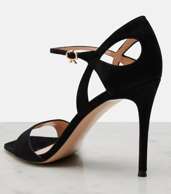 GIANVITO ROSSI Suede Square Toe Stiletto Sandals With Buckle Fastening Ankle Strap