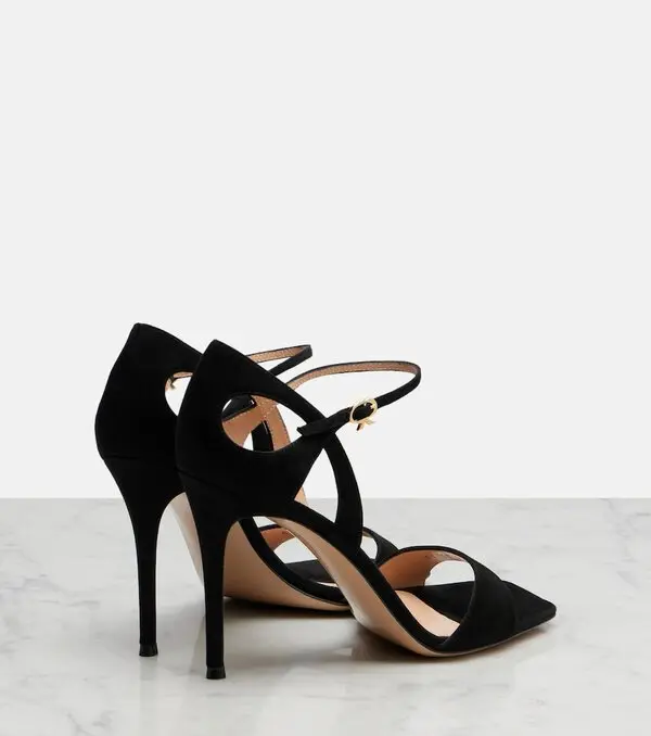 GIANVITO ROSSI Suede Square Toe Stiletto Sandals With Buckle Fastening Ankle Strap