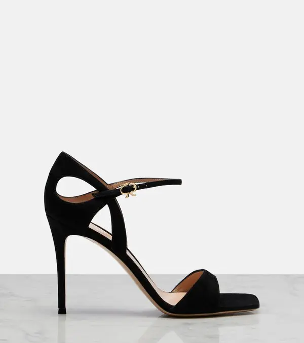 GIANVITO ROSSI Suede Square Toe Stiletto Sandals With Buckle Fastening Ankle Strap