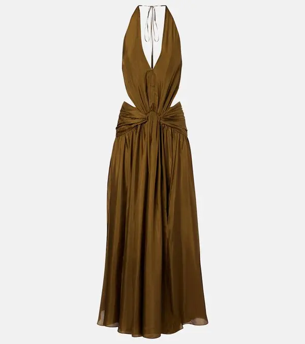 Zimmermann Indra Cutout Halterneck Silk Maxi Dress - Green