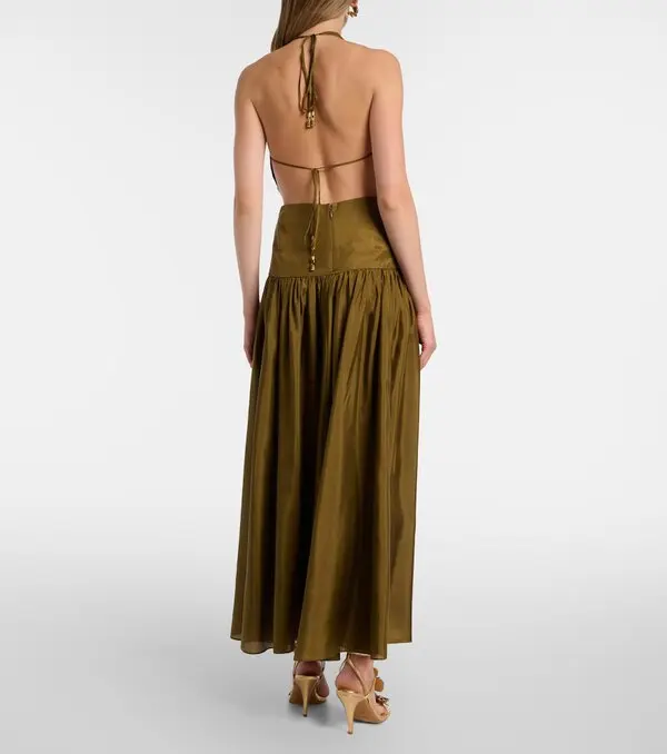 Zimmermann Indra Cutout Halterneck Silk Maxi Dress - Green