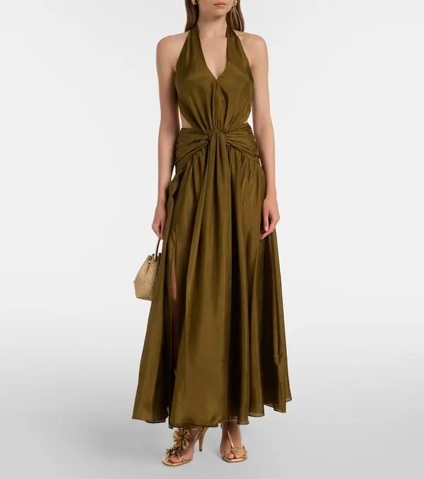 Zimmermann Indra Cutout Halterneck Silk Maxi Dress - Green