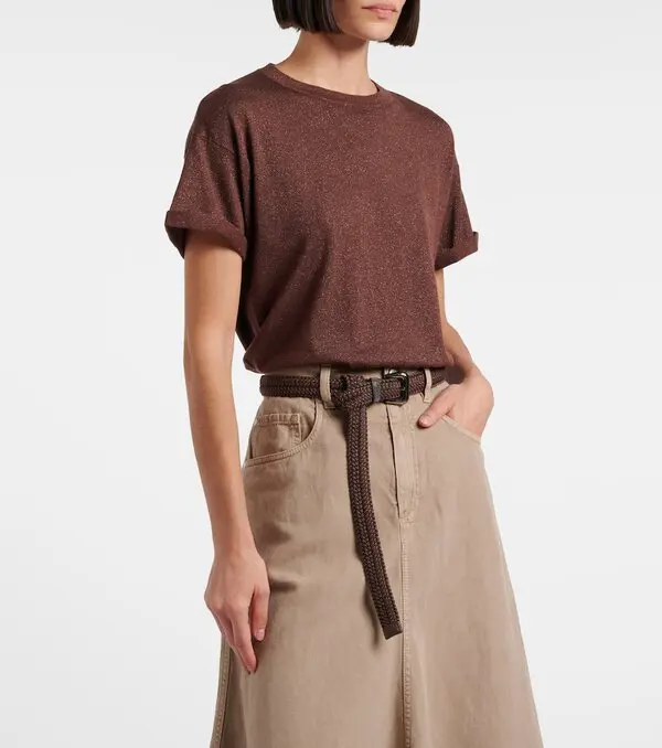 Brunello Cucinelli Cashmere And Silk-blend Lamé Sweater - Brown
