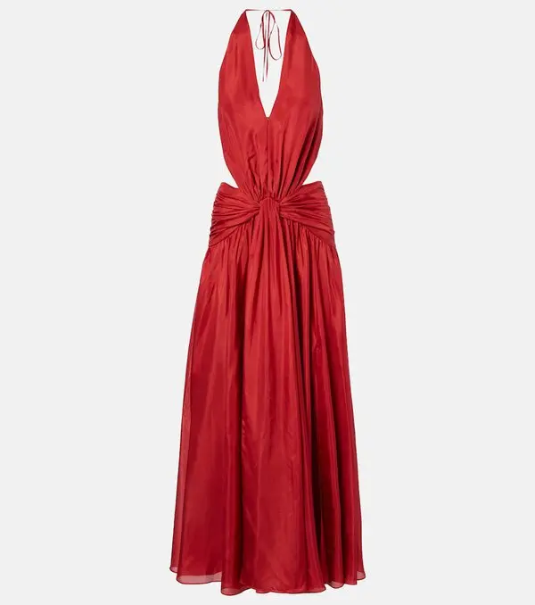 Zimmermann Indra Cutout Draped Silk Maxi Dress - Red