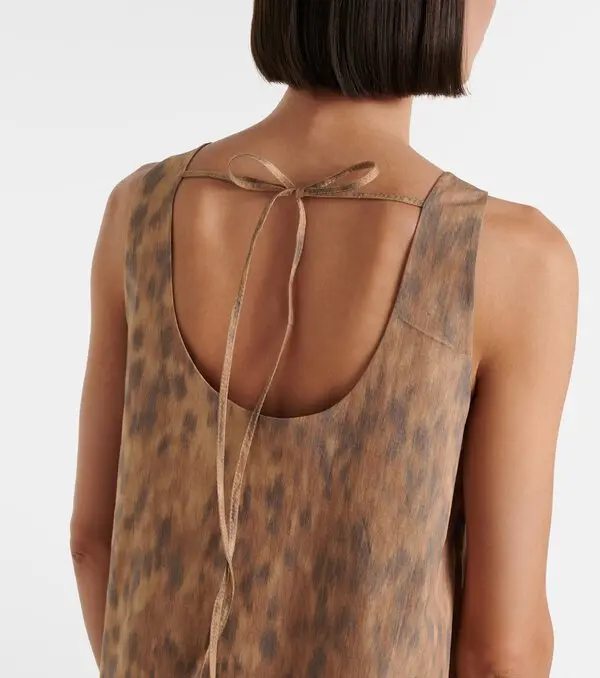 GANNI Ruffled Printed Cotton Minidress - Brown