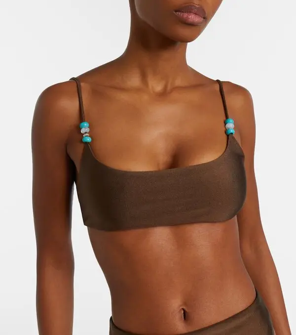 Jade Swim Muse Beaded Bikini Top - Brown